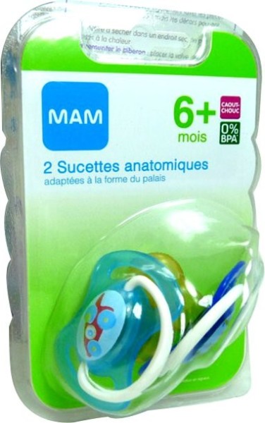 MAM SUCETTES CAOUTCHOUC +6M GARCON LOT DE 2