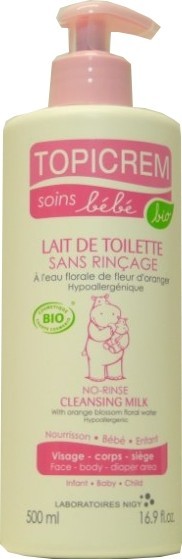 TOPICREM SOIN BEBE LAIT DE TOILETTE SANS RINCAGE BIO 500ML