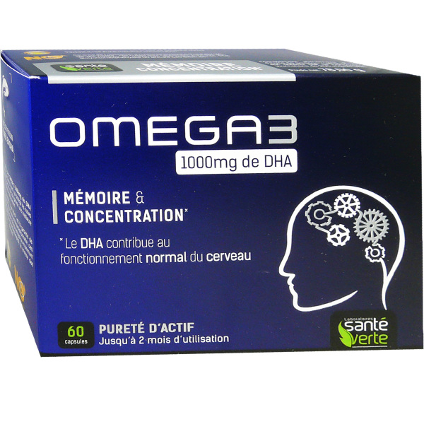 SANTE VERTE OMEGA 3 1000MG de dha memoire & concentration 60 capsules